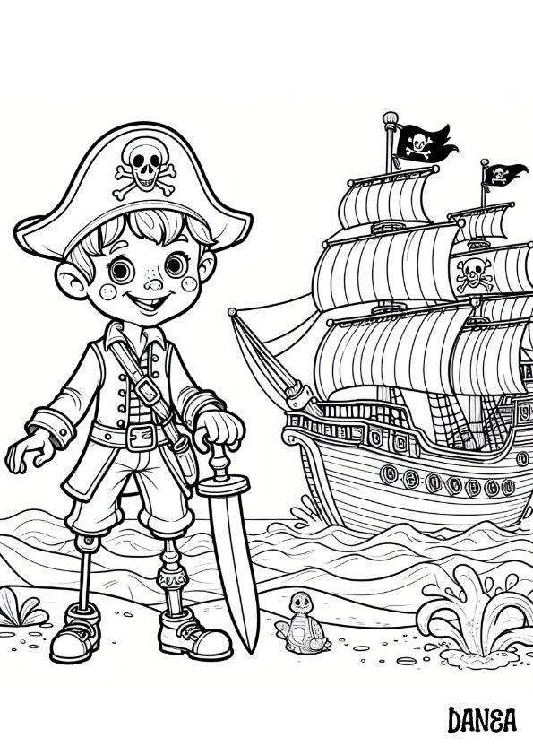 Pirate Boy Coloring Page | Kids Printable Coloring Page | Pirate Ship ...