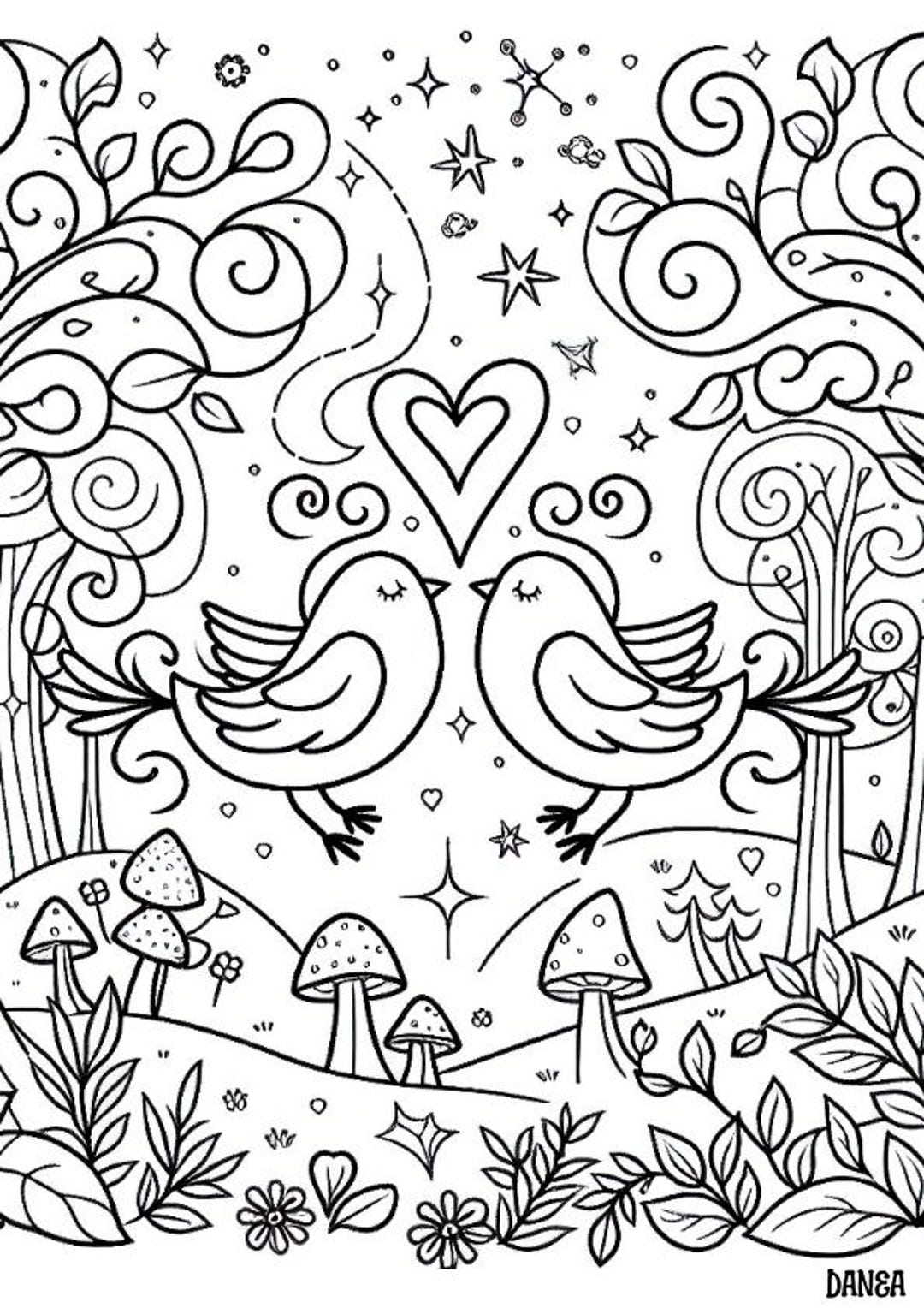 Love Birds Coloring Page | Love Birds Printable Coloring Page | Kids ...