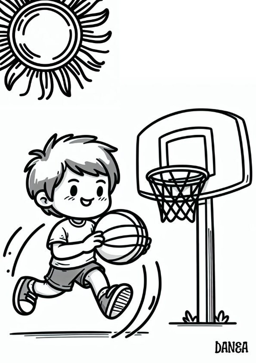 Kid Playing Basketball Coloring Page | Kids Printable Coloring Page - Etsy