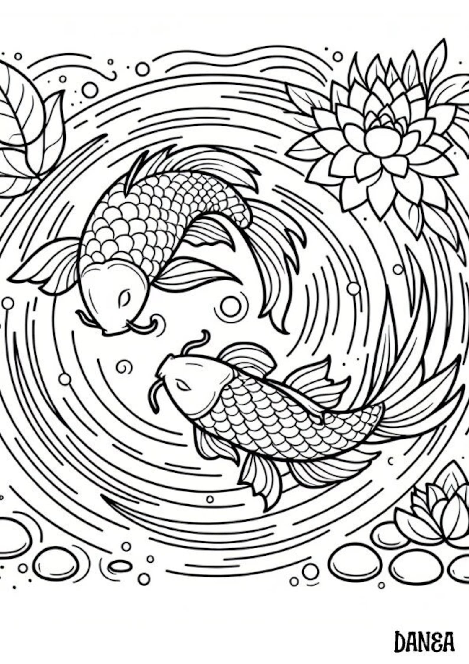 Koi Fish Coloring Page | Kids Printable Coloring Page | Koi Fish in A ...