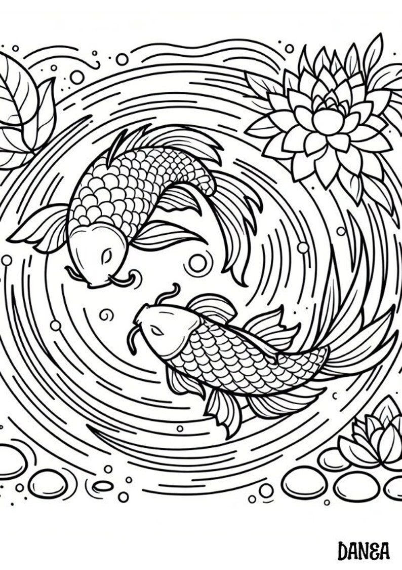 Koi Fish Coloring Page | Kids Printable Coloring Page | Koi Fish in A ...