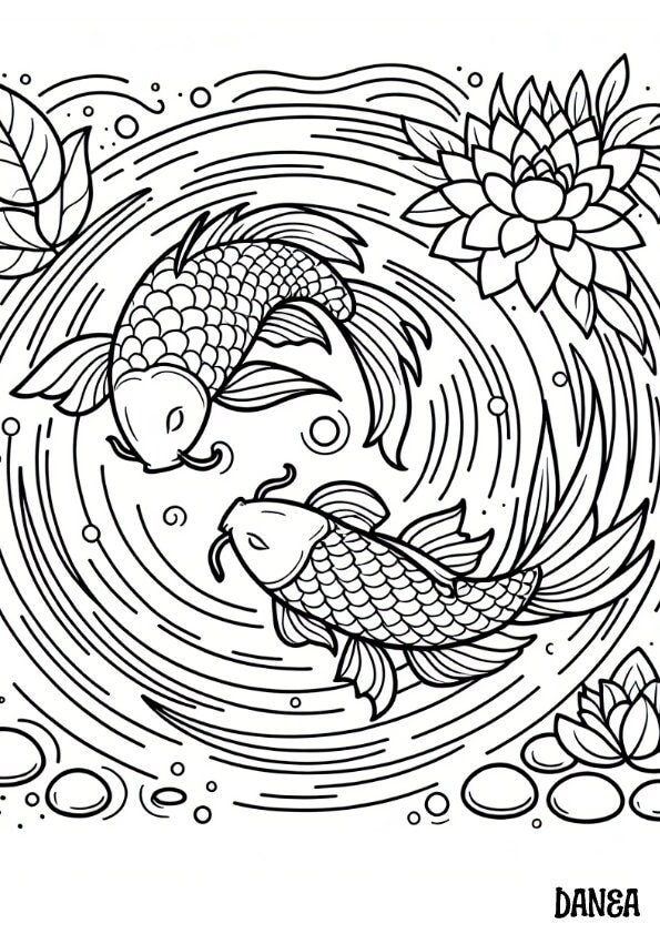 Koi Fish Coloring Page | Kids Printable Coloring Page | Koi Fish in A ...