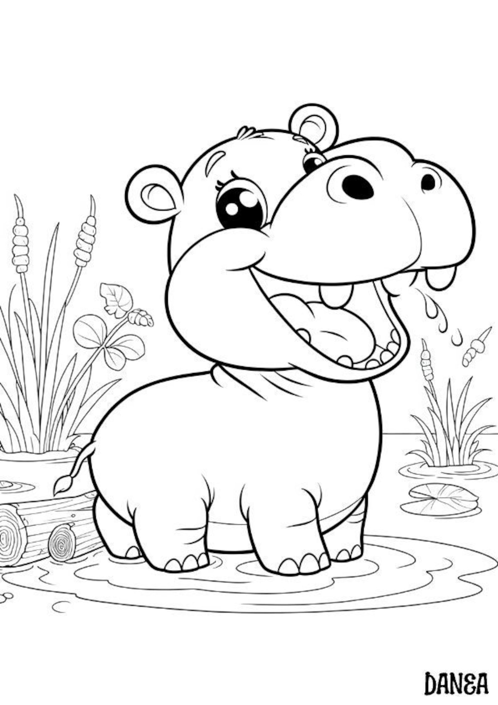 Happiest Hippo Coloring Page | Kids Printable Coloring Page - Etsy