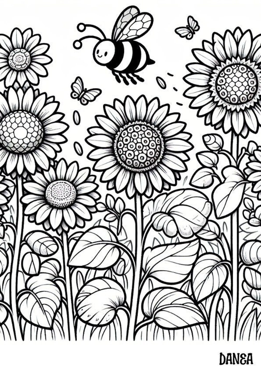Busy Bee Coloring Page | Kids Printable Coloring Page | Sunflower ...