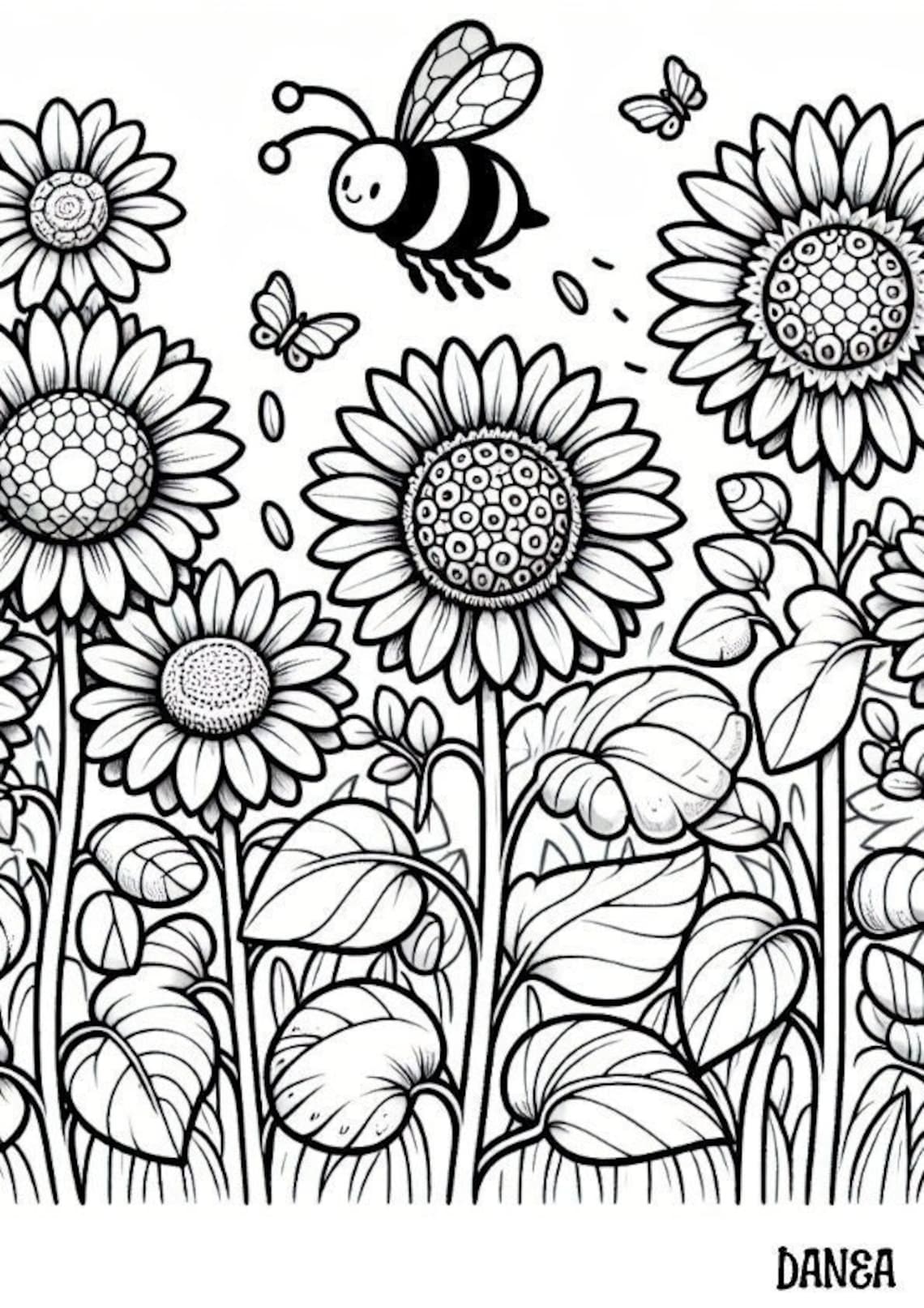 Busy Bee Coloring Page | Kids Printable Coloring Page | Sunflower ...