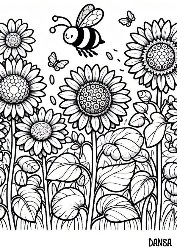 Busy Bee Coloring Page | Kids Printable Coloring Page | Sunflower ...