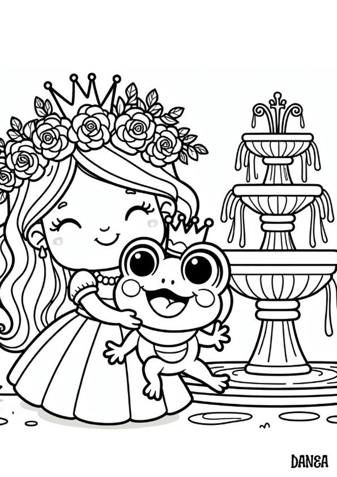 Princess With Her Crowned Frog Coloring Page | Princess Coloring Page ...