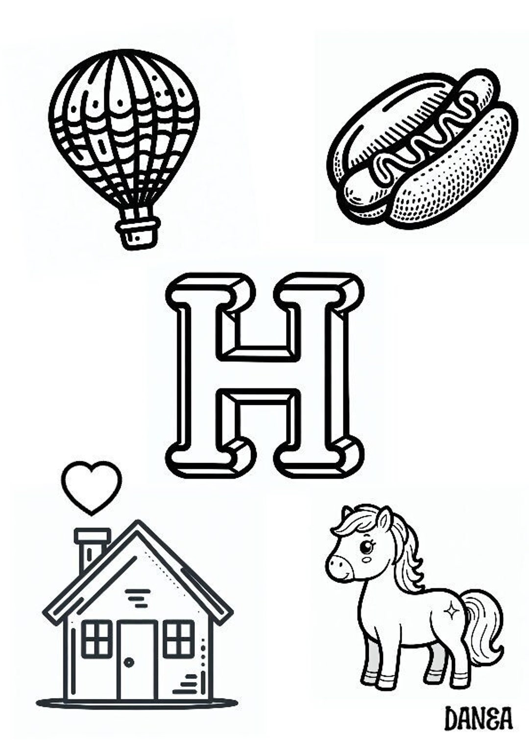 Letter H Coloring Page Learning Abcs Coloring Page Alphabet Printable ...
