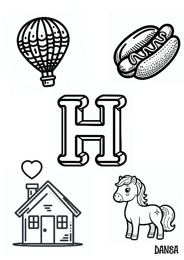 Letter H Coloring Page Learning Abcs Coloring Page Alphabet Printable ...