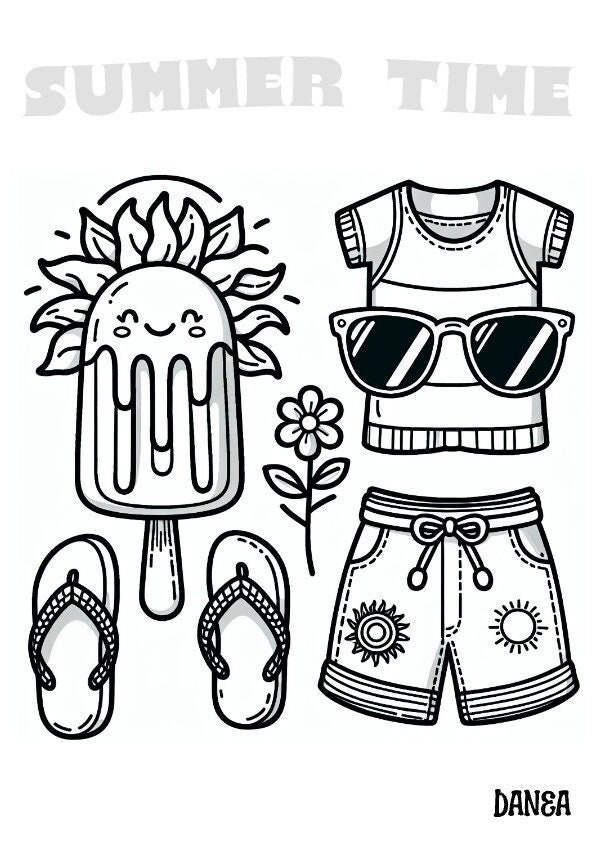 Summer Time Coloring Page Printable Coloring Page - Etsy