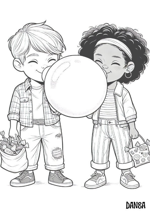 Bubblegum Fun Coloring Page | Kids Printable Coloring Page - Etsy