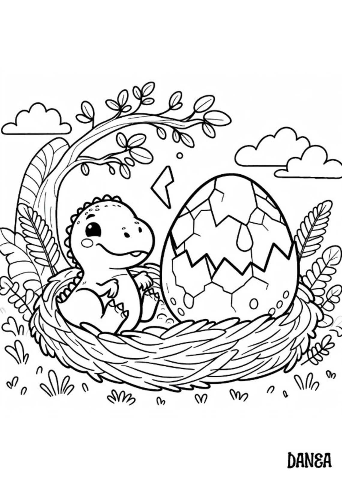 Baby Dinosaur Coloring Page | Kids Printable Coloring Page - Etsy