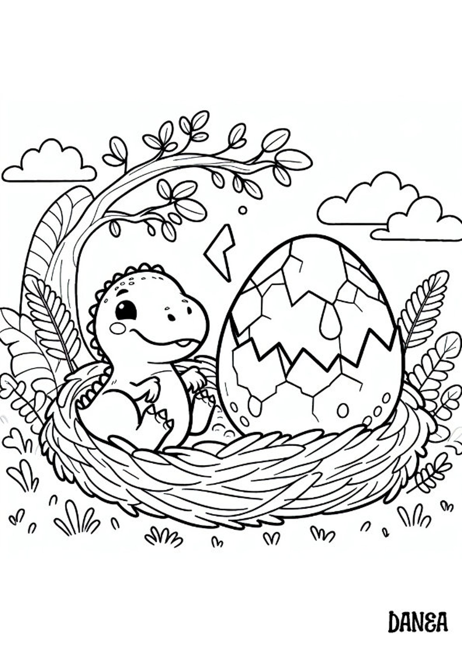 Baby Dinosaur Coloring Page | Kids Printable Coloring Page - Etsy