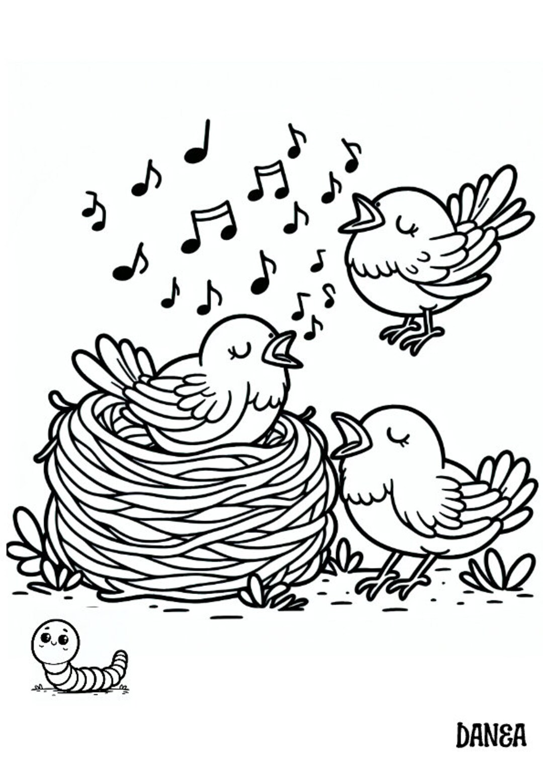 Birds Singing Coloring Page | Kids Printable Coloring Page - Etsy