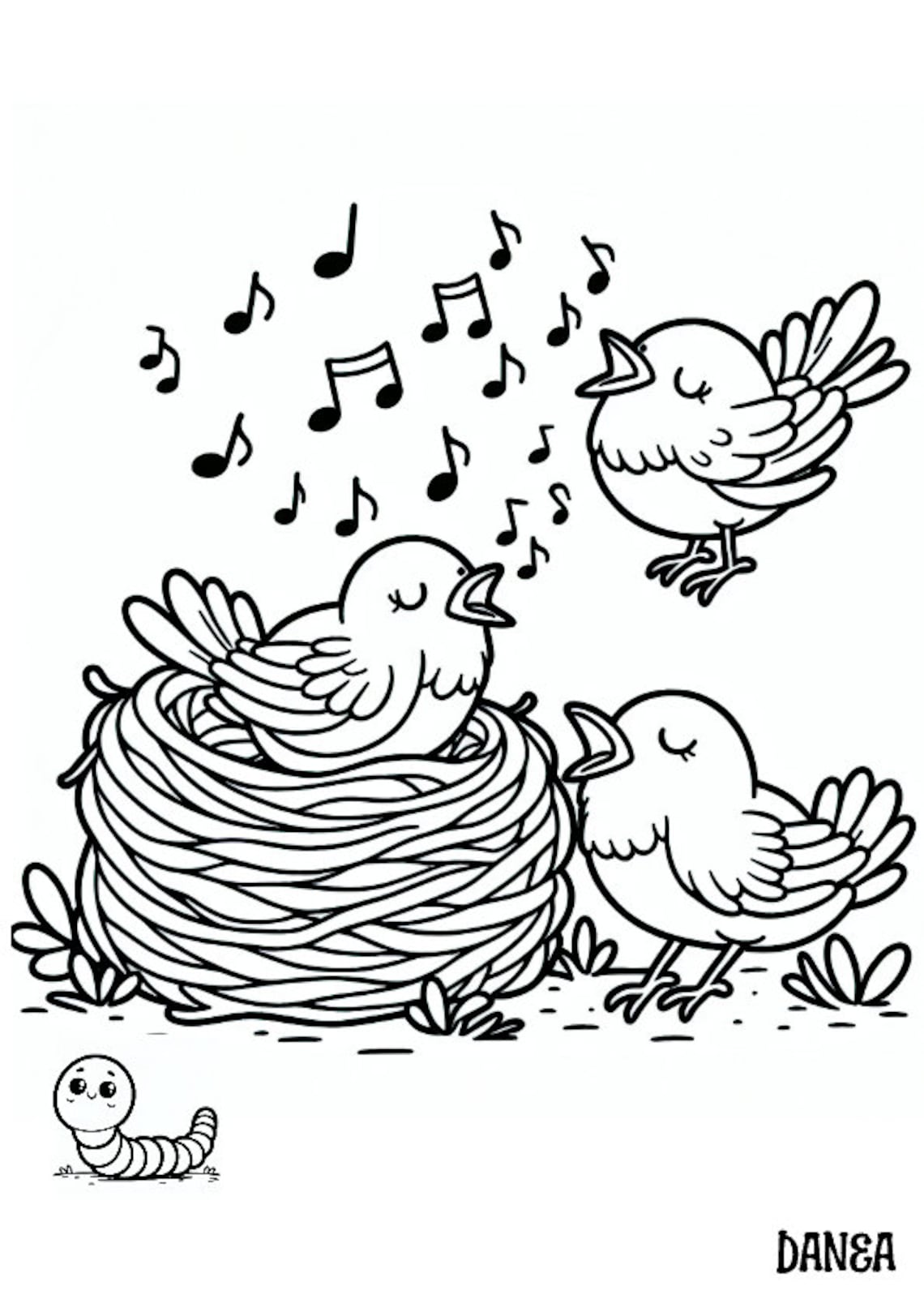 Birds Singing Coloring Page | Kids Printable Coloring Page - Etsy