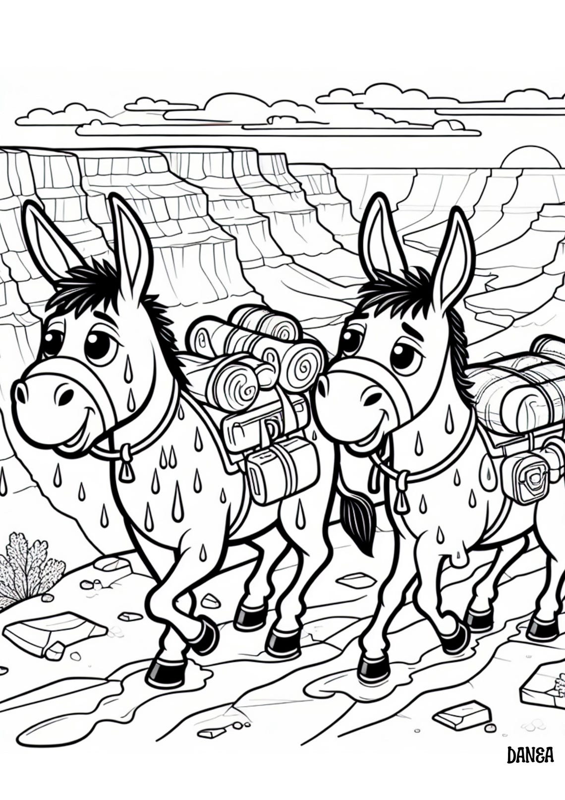 Mules Hiking the Grand Canyon Coloring Page | Kids Mule Printable ...