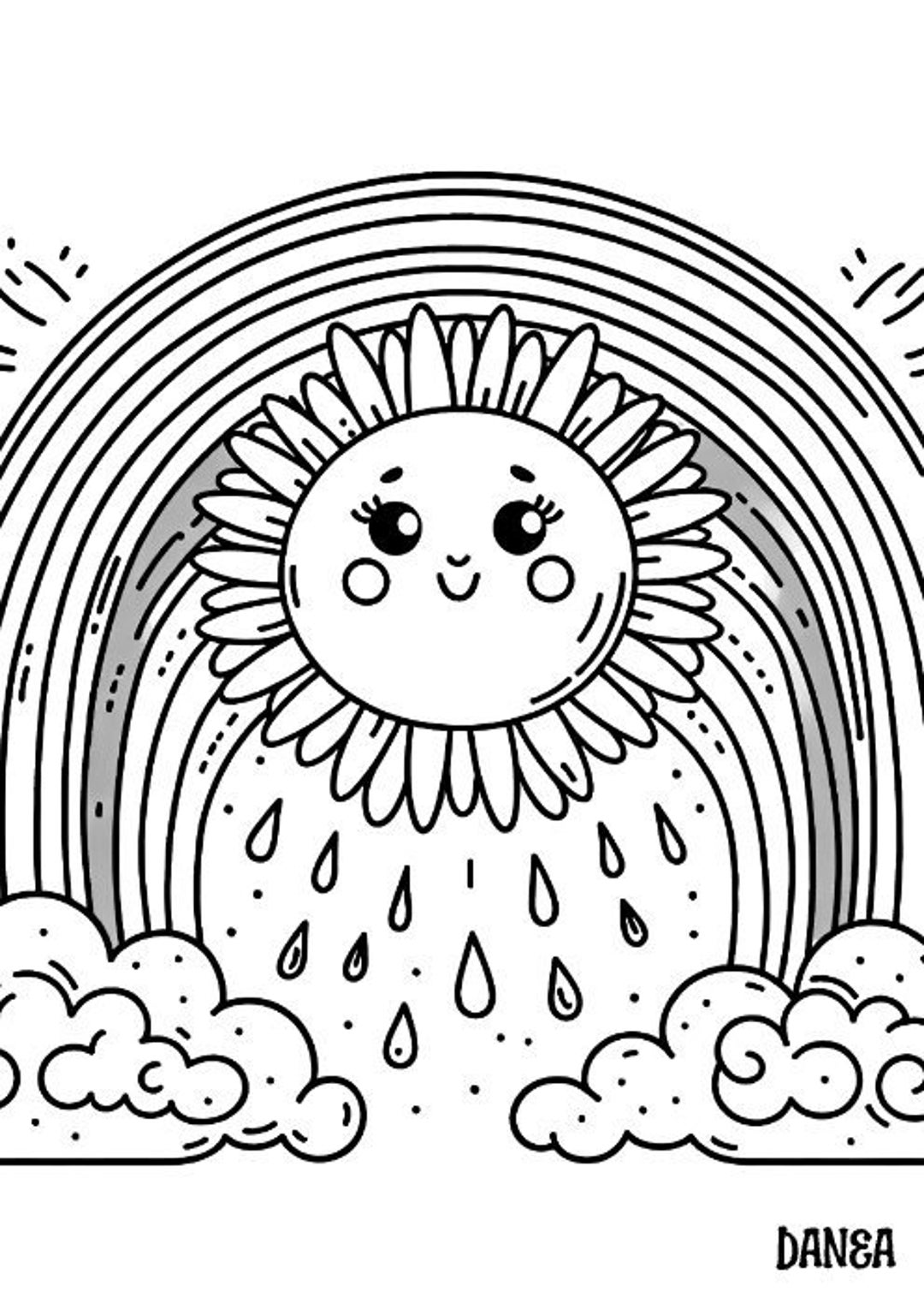 Rainbow and Sunshine Coloring Page | Kids Printable Coloring Page - Etsy