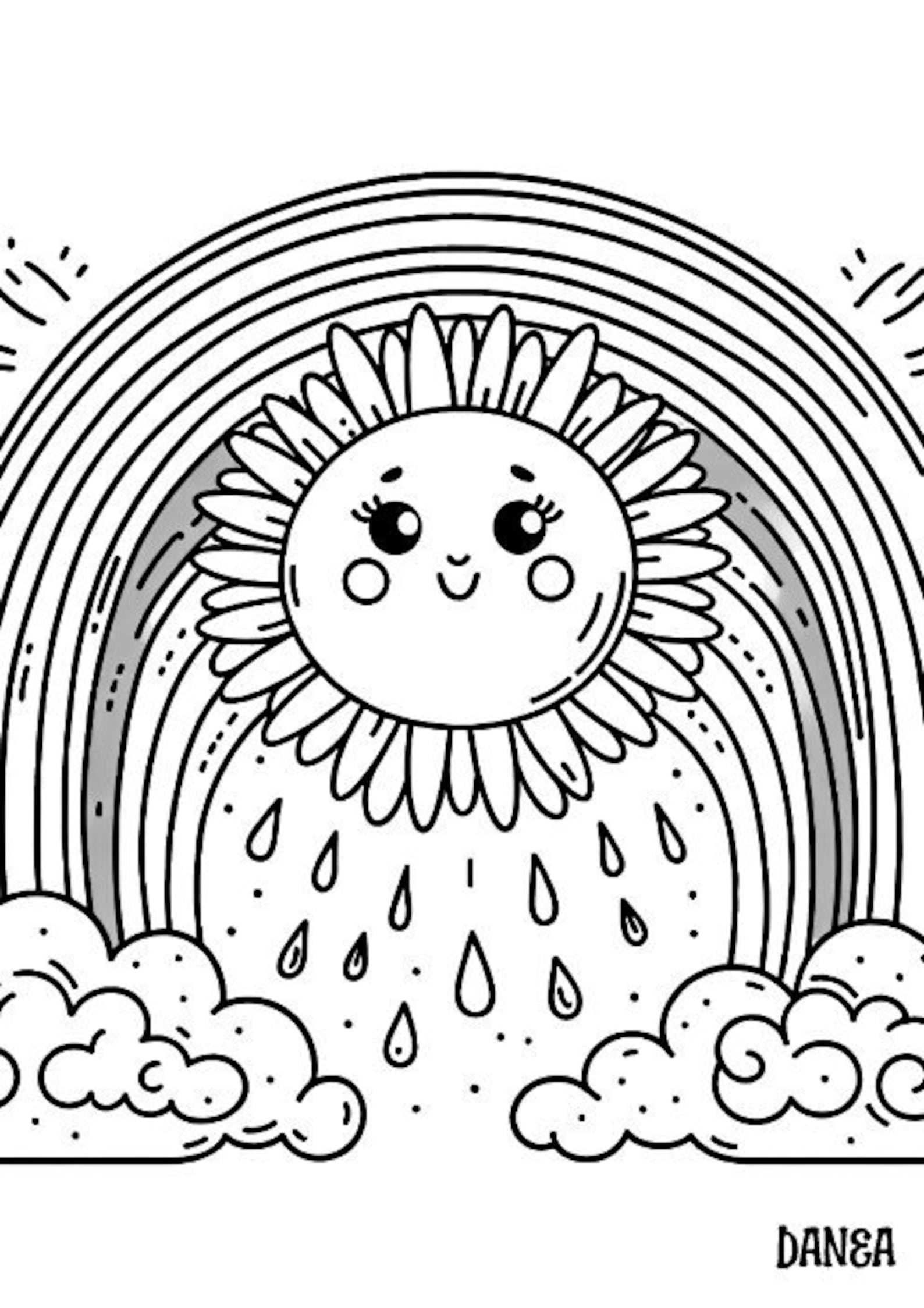 Rainbow and Sunshine Coloring Page | Kids Printable Coloring Page - Etsy