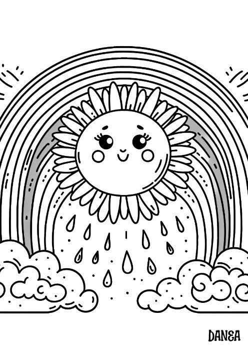 Rainbow and Sunshine Coloring Page | Kids Printable Coloring Page - Etsy