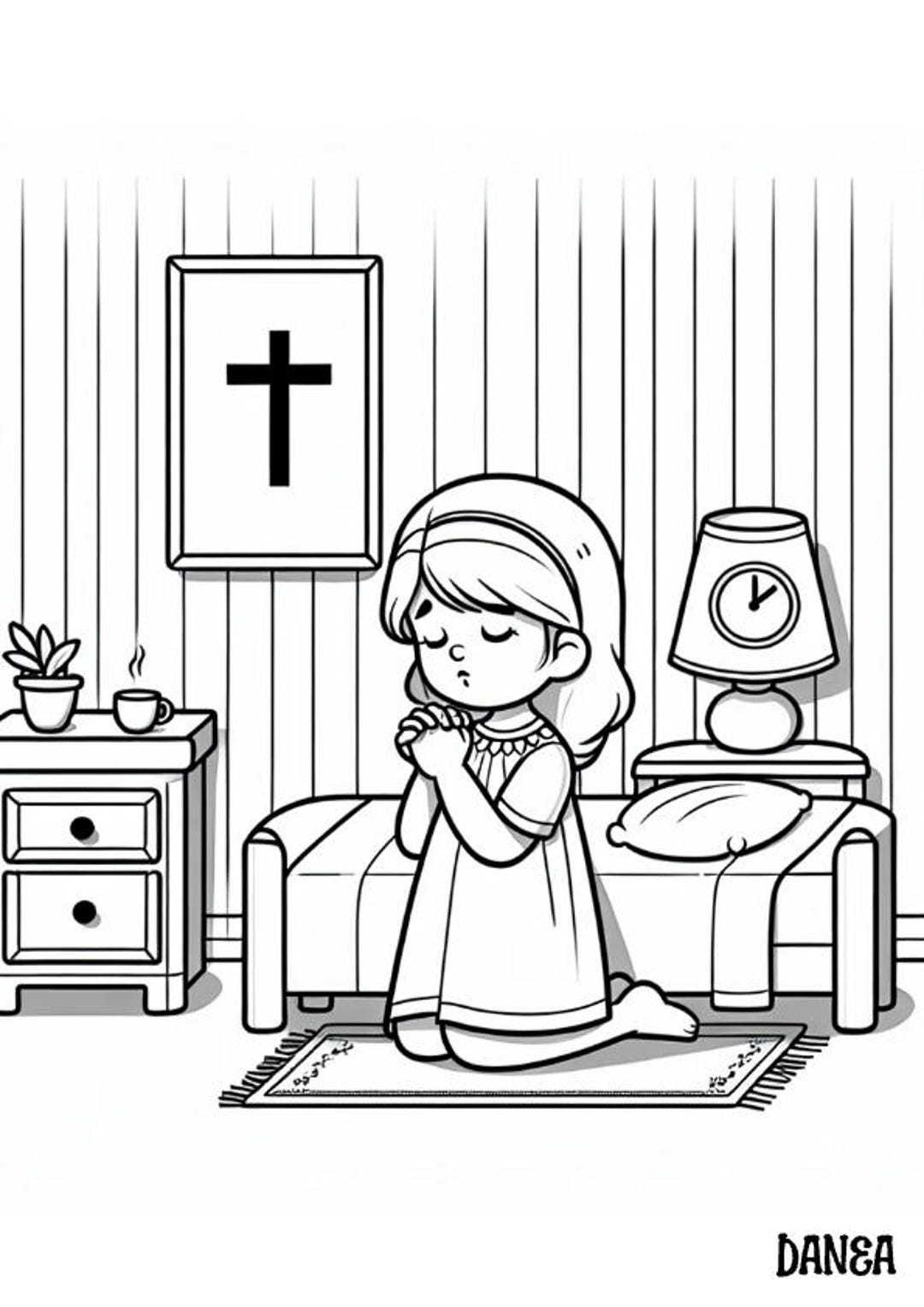 Praying Girl Coloring Page | Kids Printable Coloring Page | Church ...