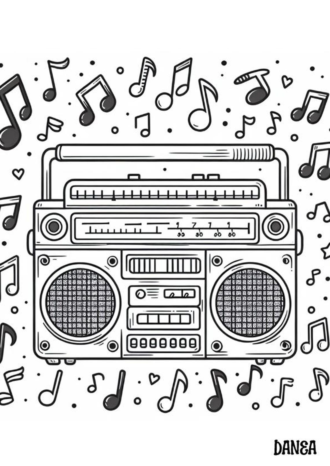 Boombox Coloring Page | Boombox Kids Coloring Page | 70s Coloring Page ...