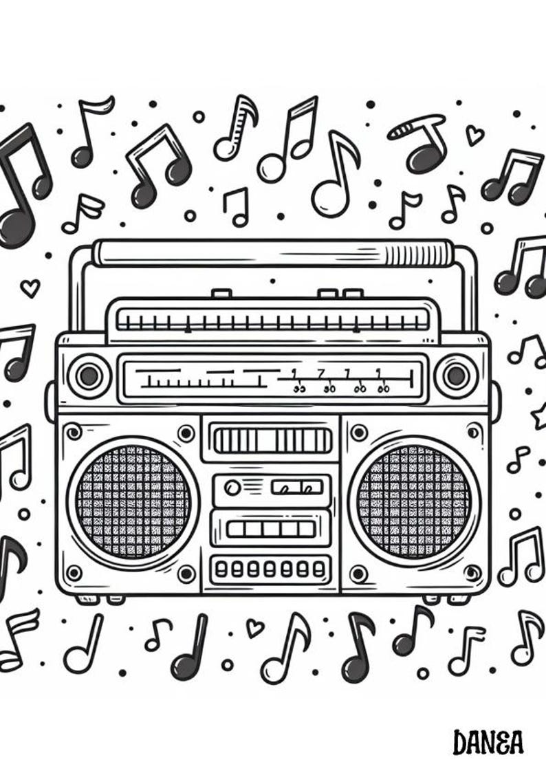 Boombox Coloring Page | Boombox Kids Coloring Page | 70s Coloring Page ...