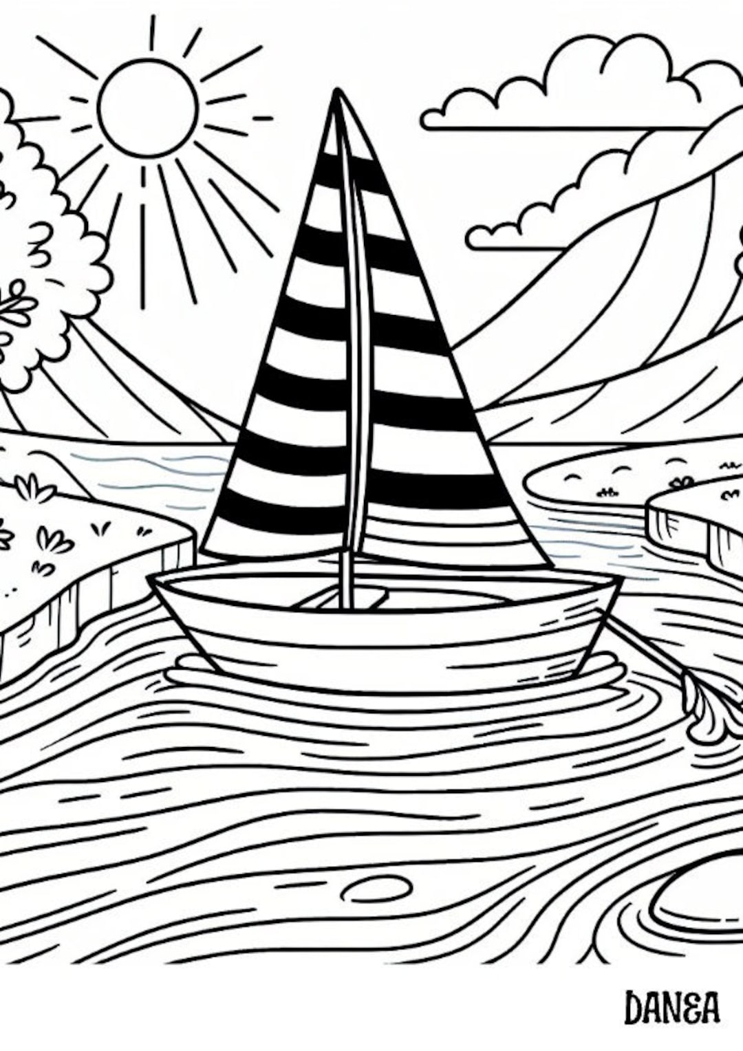 Sailboat Coloring Page | Kids Printable Coloring Page - Etsy