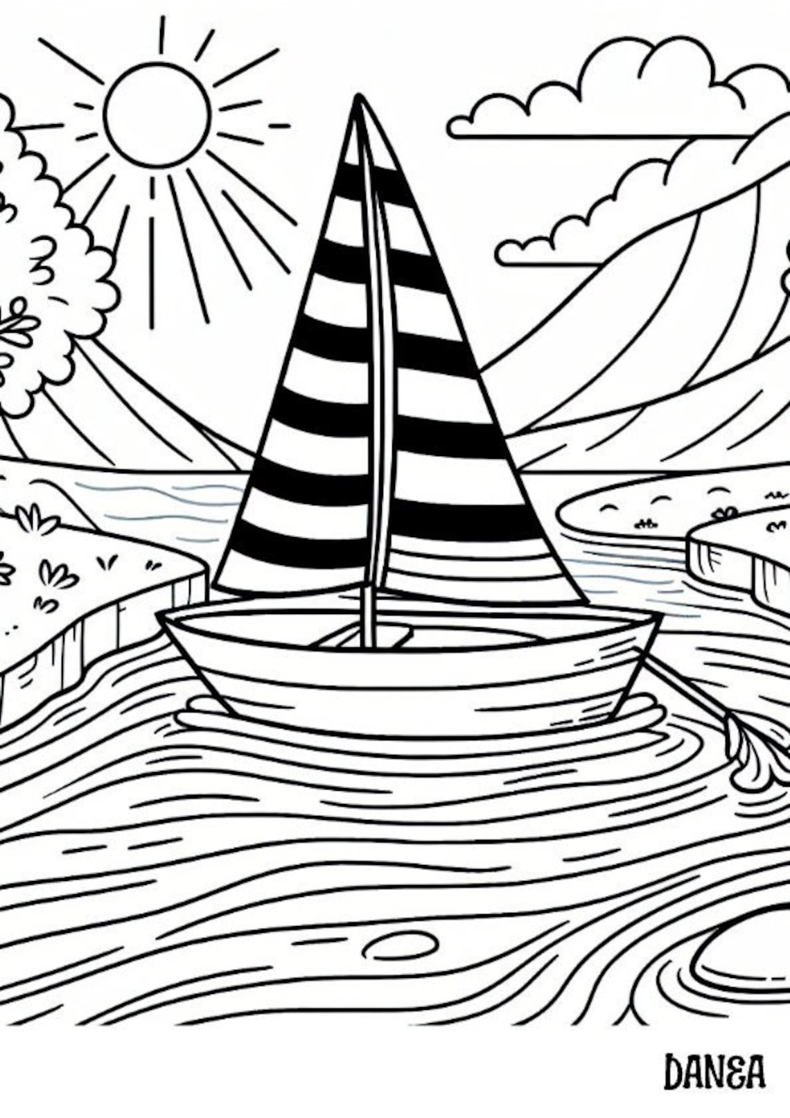 Sailboat Coloring Page | Kids Printable Coloring Page - Etsy