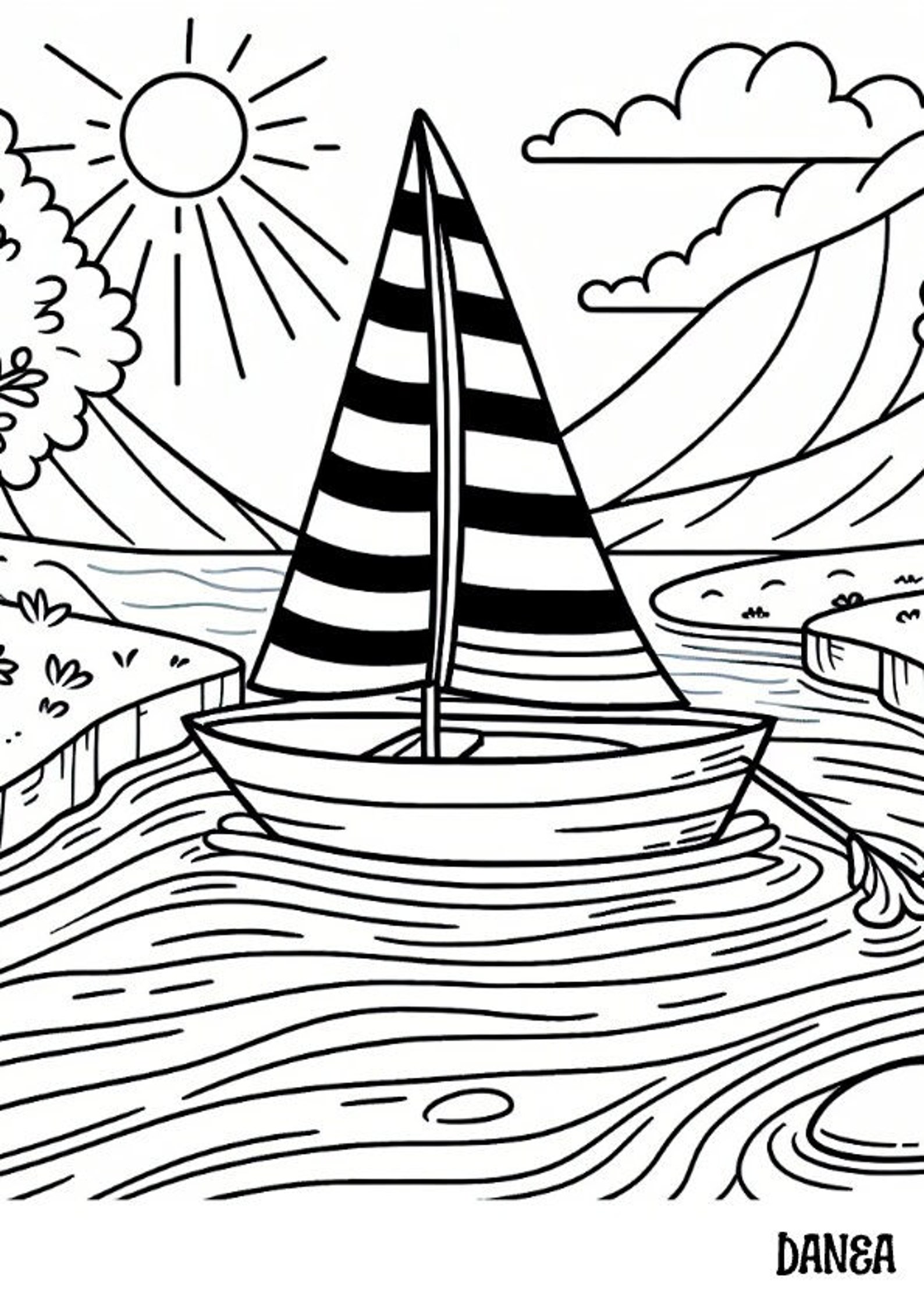 Sailboat Coloring Page | Kids Printable Coloring Page - Etsy
