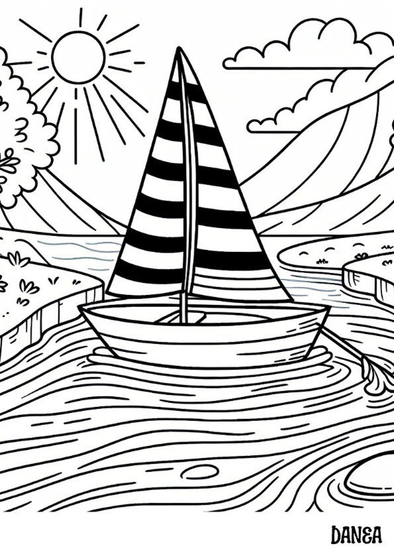 Sailboat Coloring Page | Kids Printable Coloring Page - Etsy