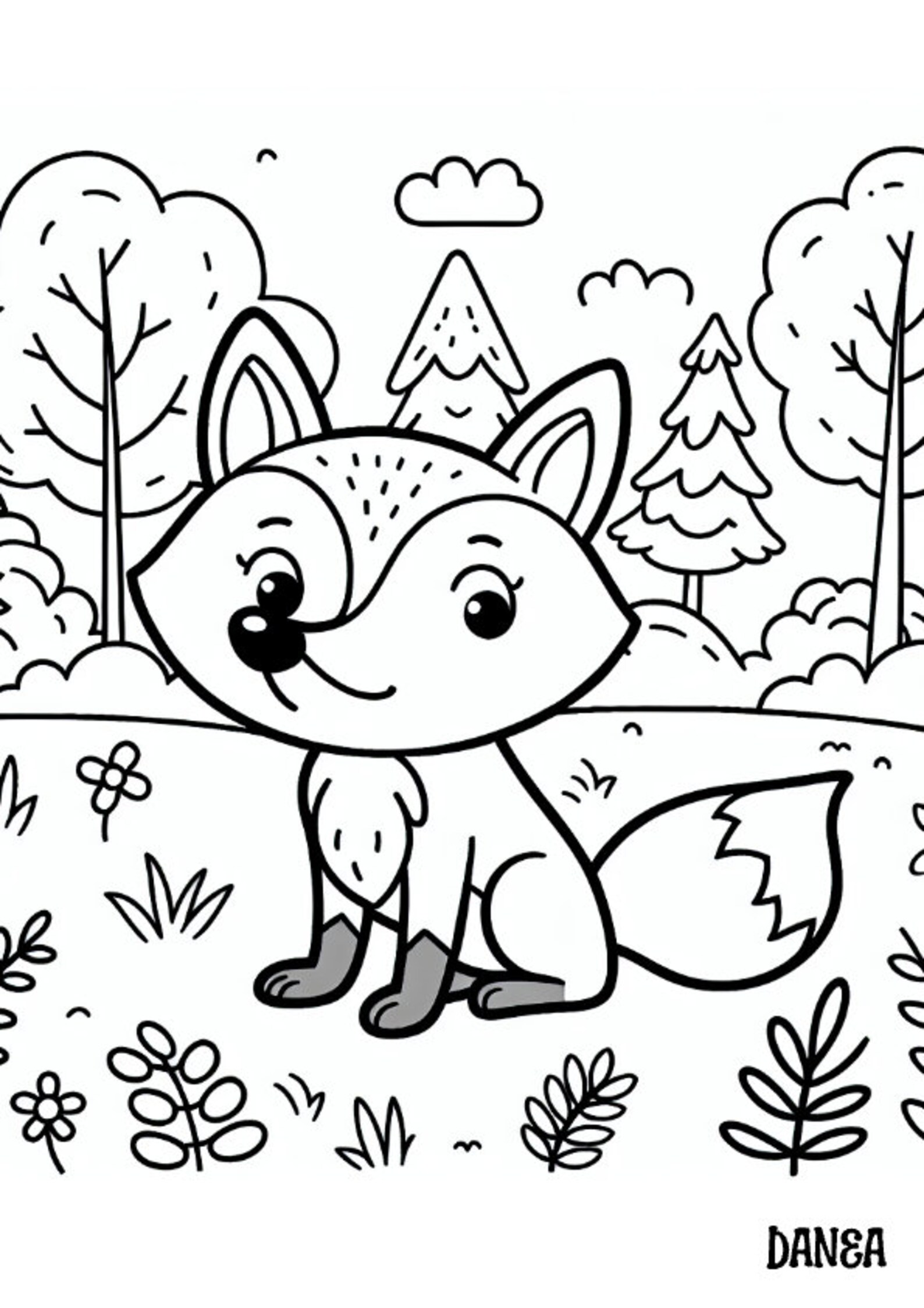 Fox in the Woods Coloring Page Kids Printable Coloring Page - Etsy