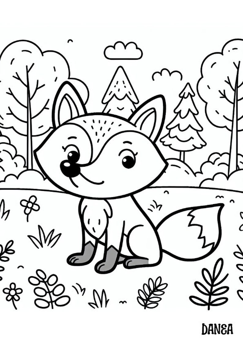 Fox in the Woods Coloring Page | Kids Printable Coloring Page - Etsy