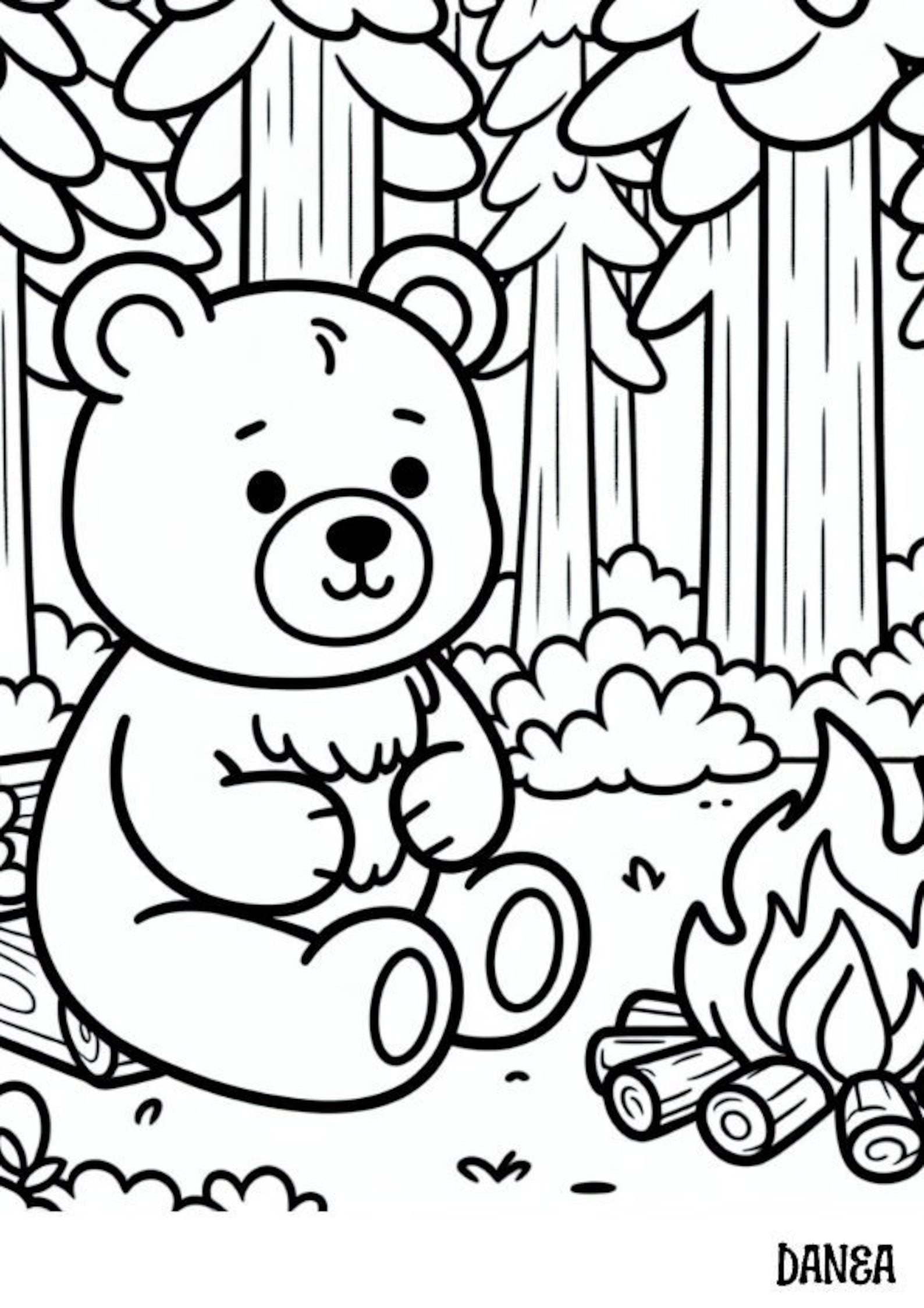 Camping Bear Coloring Page | Kids Printable Coloring Page - Etsy Canada