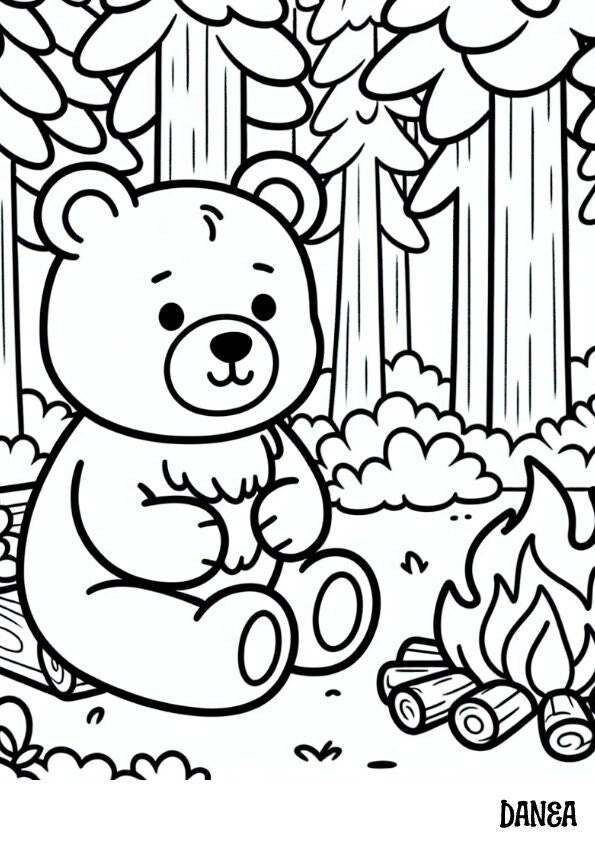 Camping Bear Coloring Page | Kids Printable Coloring Page - Etsy