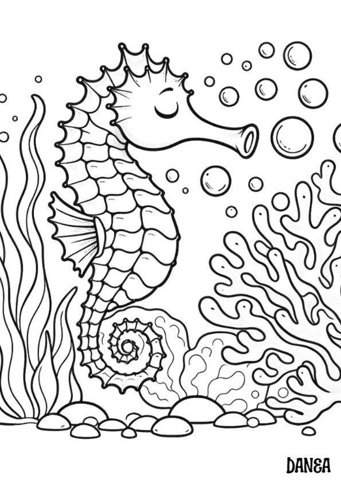 Seahorse Coloring Page | Kids Printable Coloring Page - Etsy