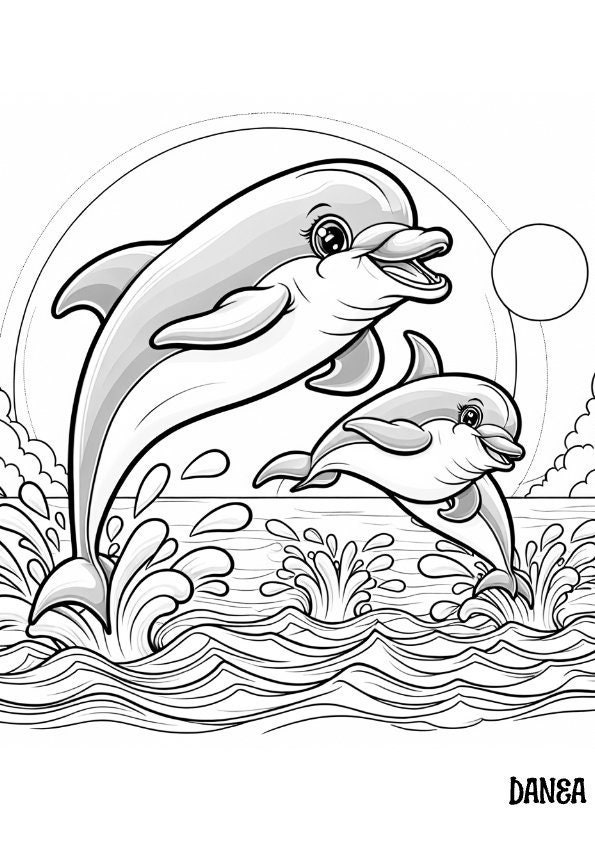 Dolphin Sunset Coloring Page | Dolphin Printable Coloring Page | Kids ...