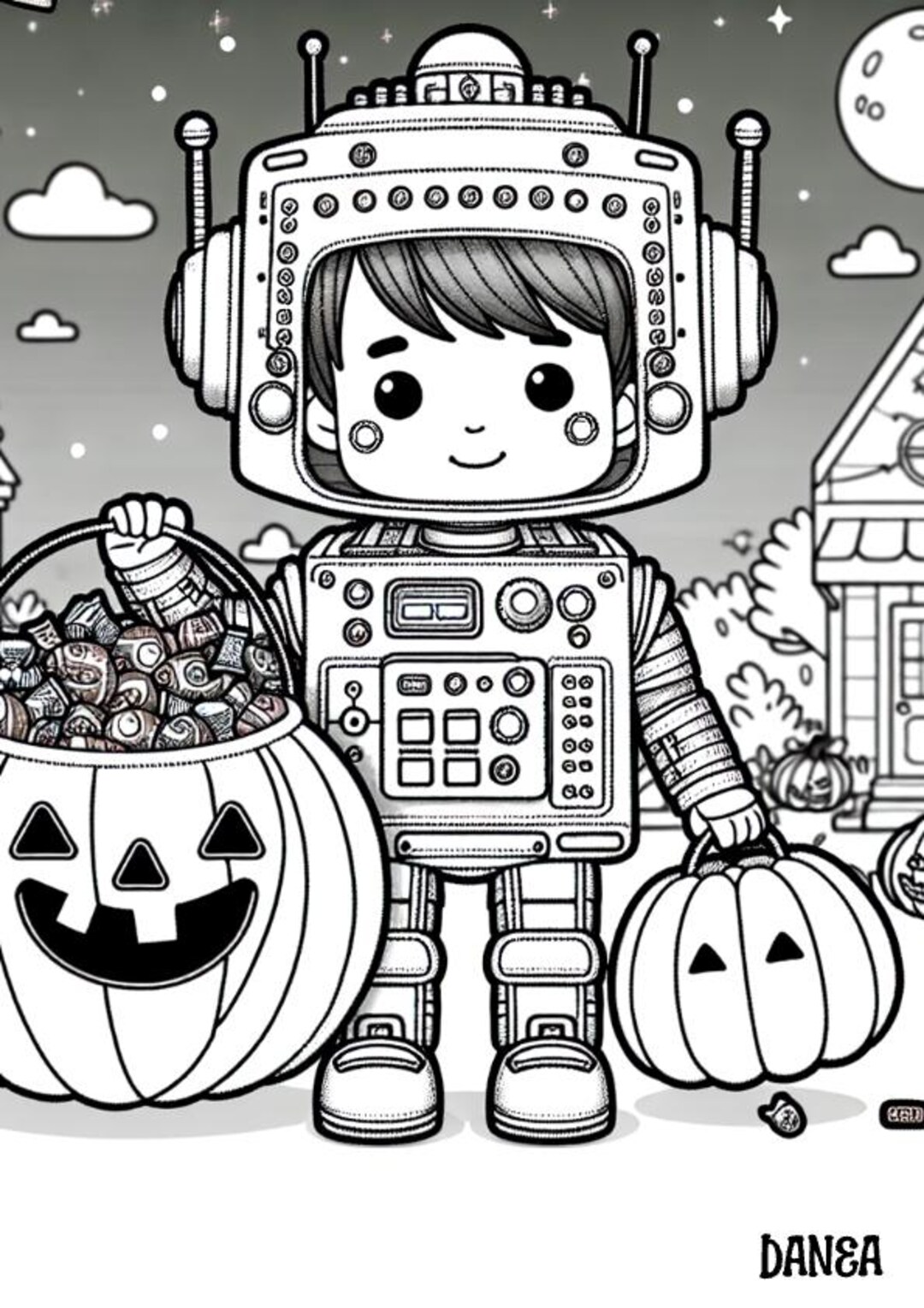 Robot Trick or Treating Coloring Page Kids Printable Coloring Page ...