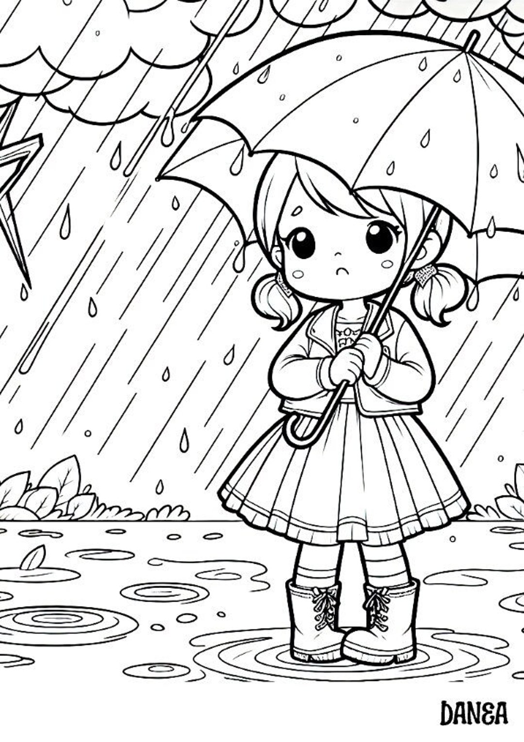 Rainy Day Coloring Page | Kids Printable Coloring Page | Girl Stuck in ...