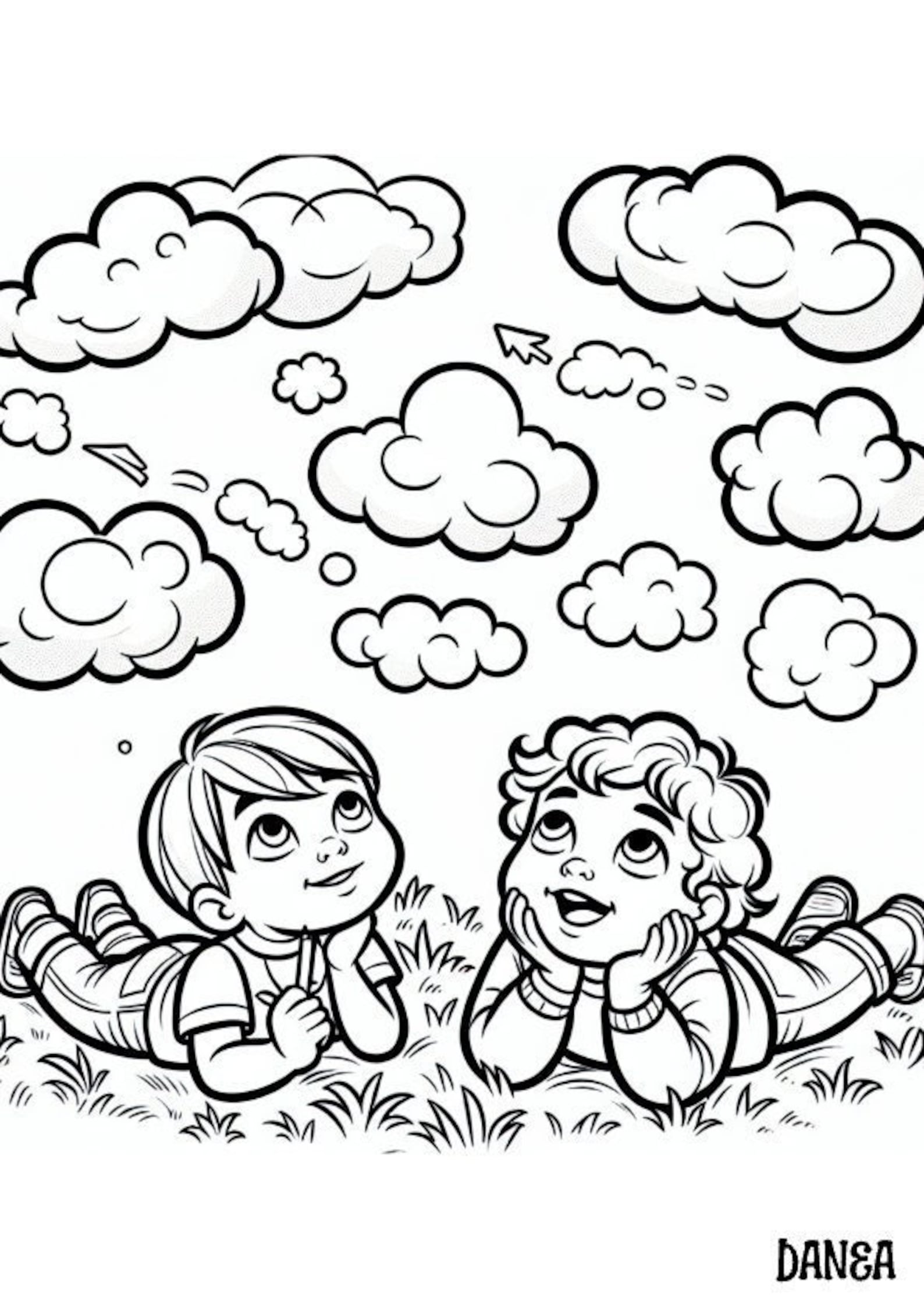 Cloud Watching Coloring Page | Kids Printable Coloring Page - Etsy