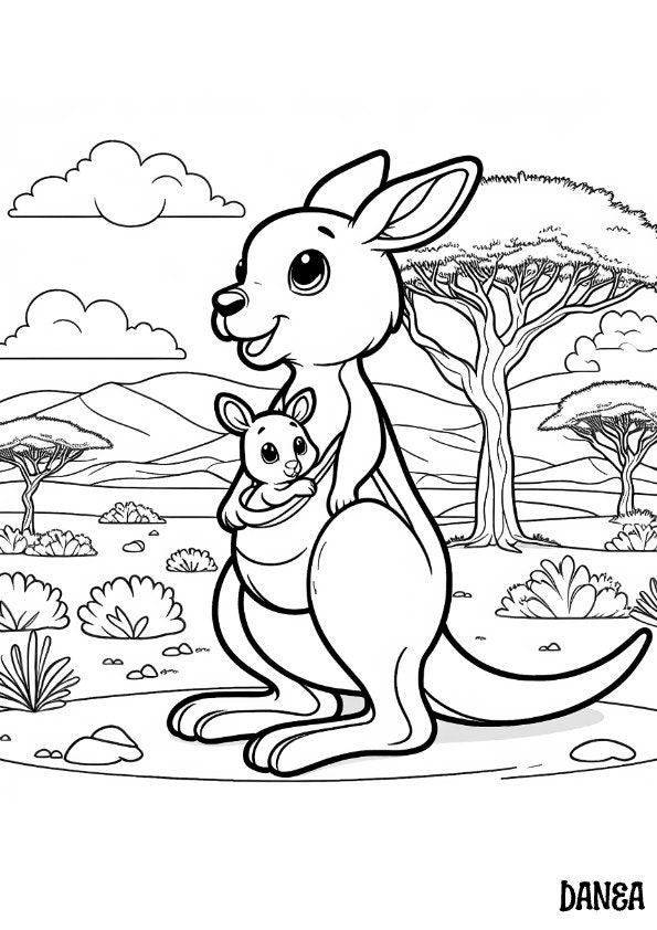 Kangaroo Coloring Page | Kids Printable Coloring Page - Etsy
