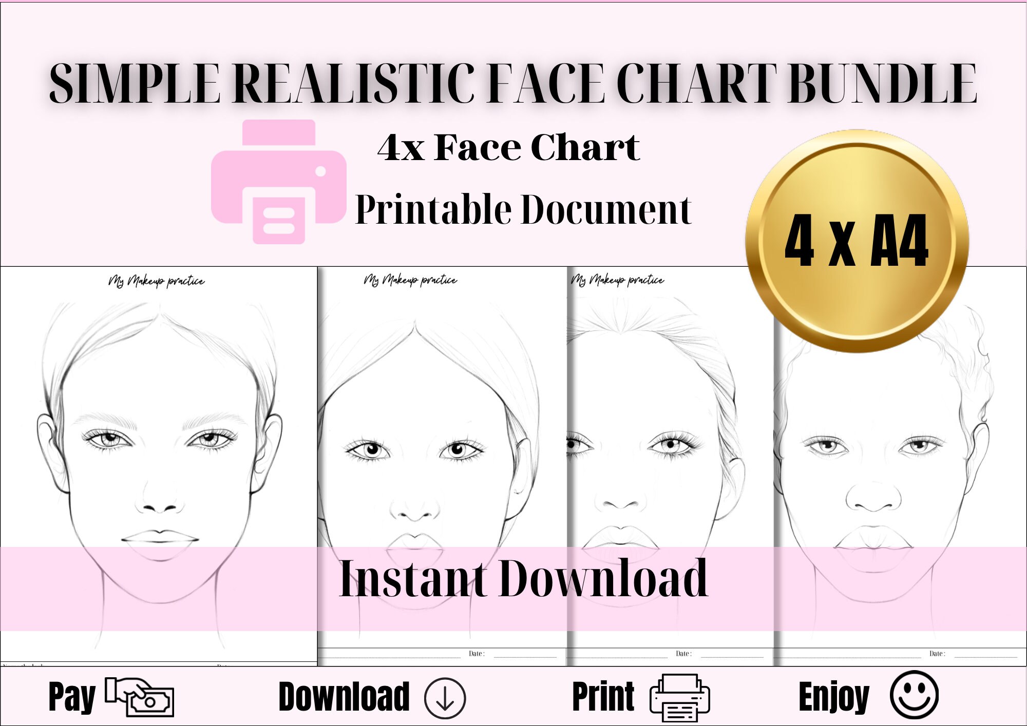 Face Chart Bundle, Makeup Artist Face Chart, Makeup Practice, Realistic ...