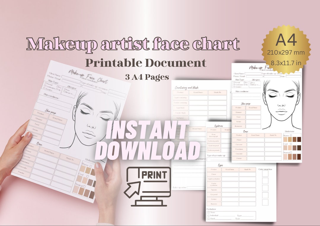 Makeup Artist Face Chart, Makeup Artist Form, Makeup Consultation Face ...