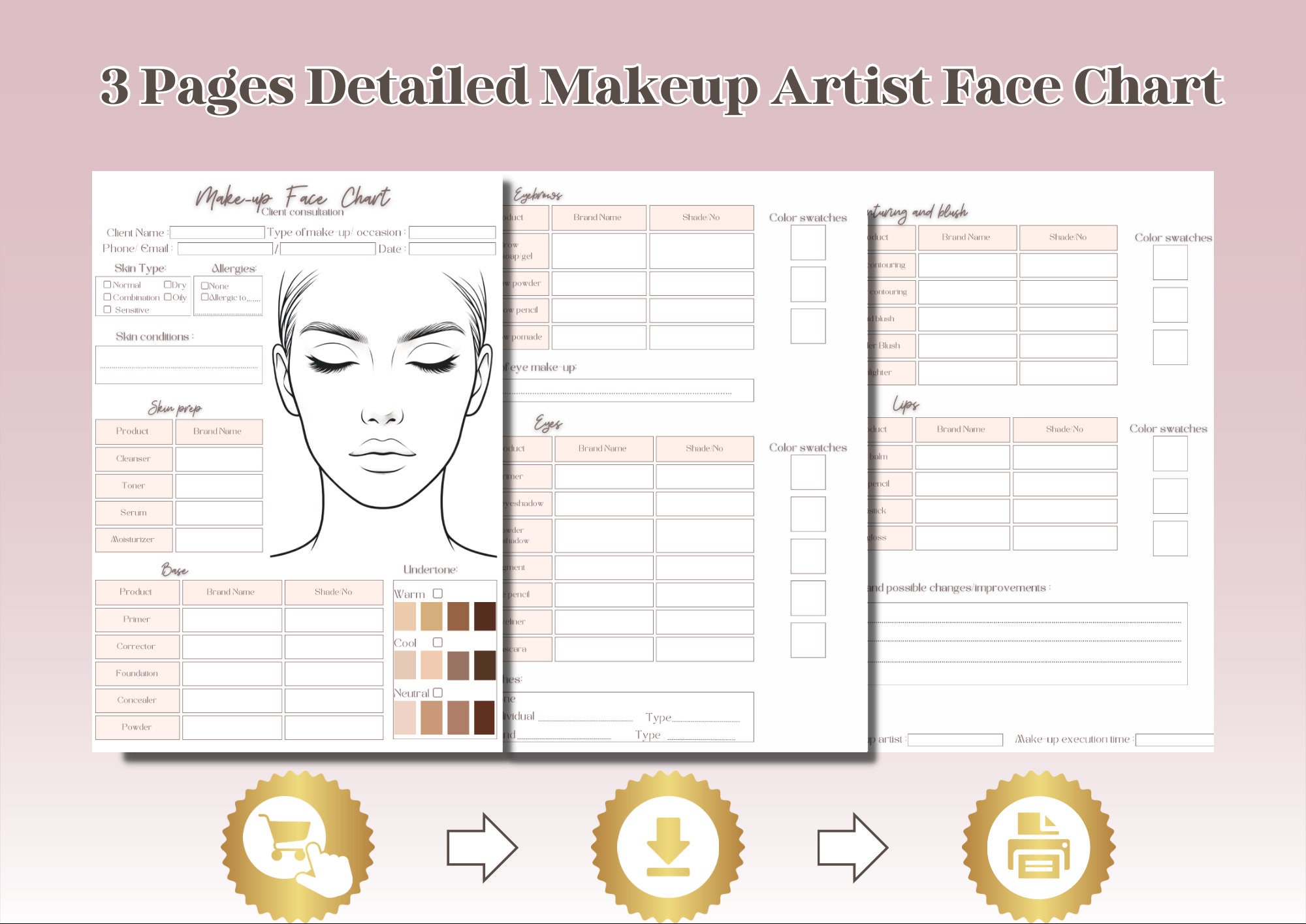 Makeup Artist Face Chart, Makeup Artist Form, Makeup Consultation Face ...