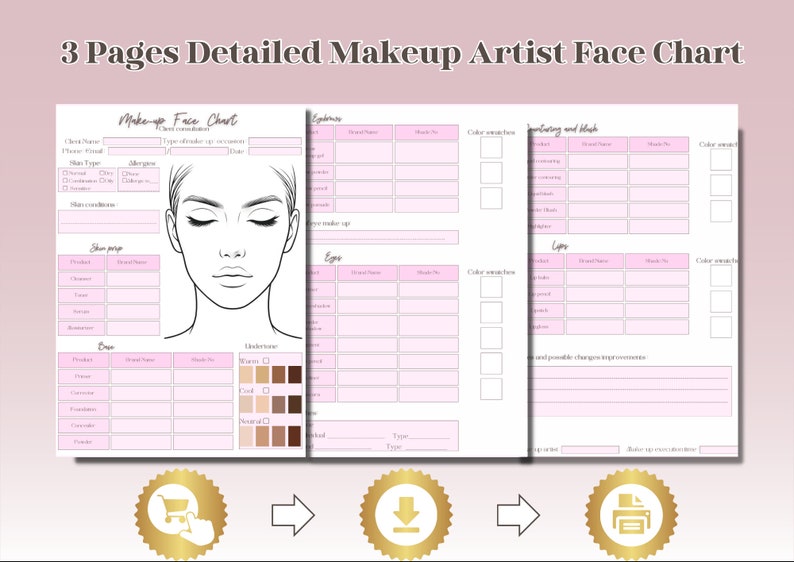 Makeup Artist Face Chart, Makeup Artist Form, Makeup Consultation Face ...