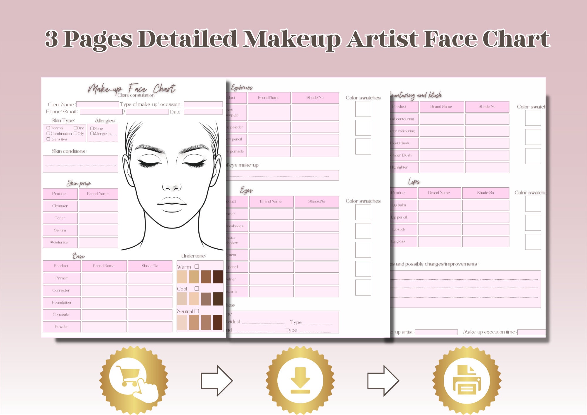 Makeup Artist Face Chart, Makeup Artist Form, Makeup Consultation Face ...