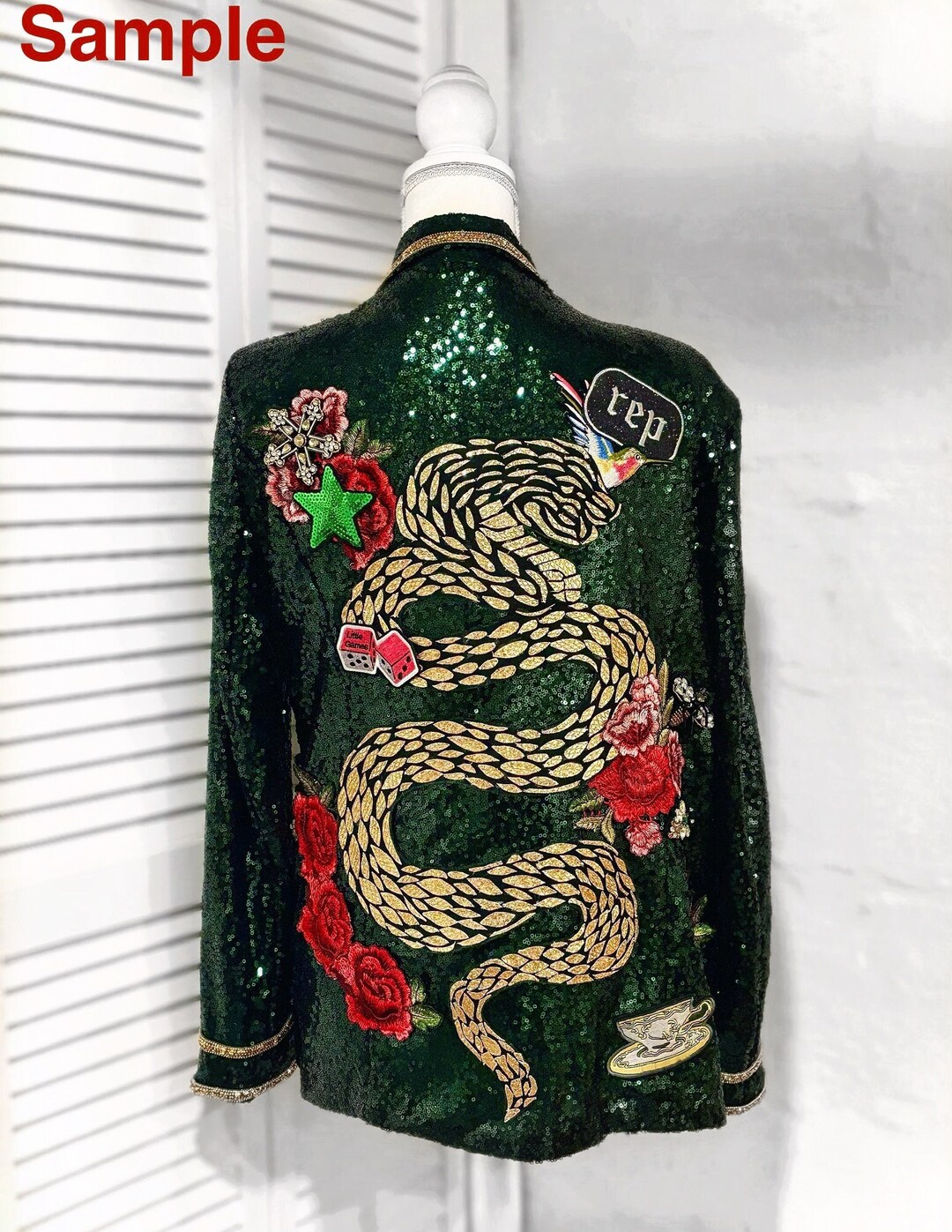 Reputation Green Sequin Jacket Custom hand-cut or Jeweled Snake Options ...