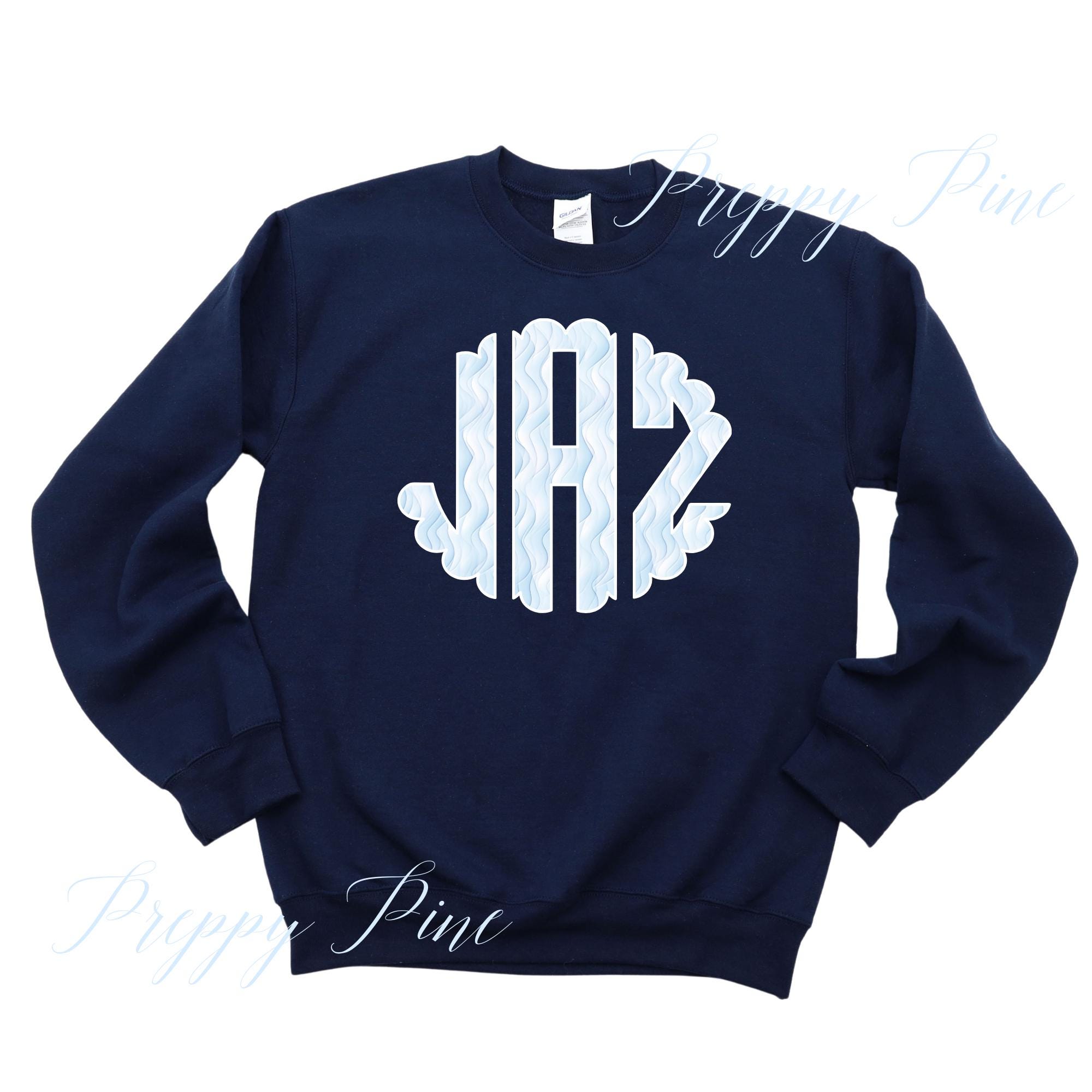 Grandmillenial Light Blue Wave Scalloped Monogram, Coastal & Preppy ...