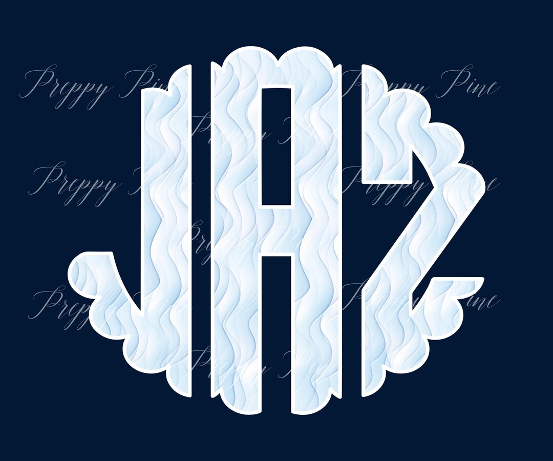 Grandmillenial Light Blue Wave Scalloped Monogram, Coastal & Preppy ...