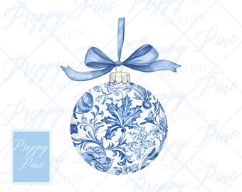 Red Chinoiserie Ornament Watercolor PNG, Red Toile Christmas PNG ...