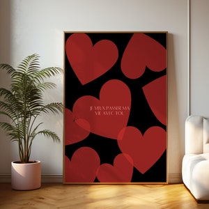 Modern Wall Art, Cool Girl Red Heart Wall Art, French Retro Poster, Red ...